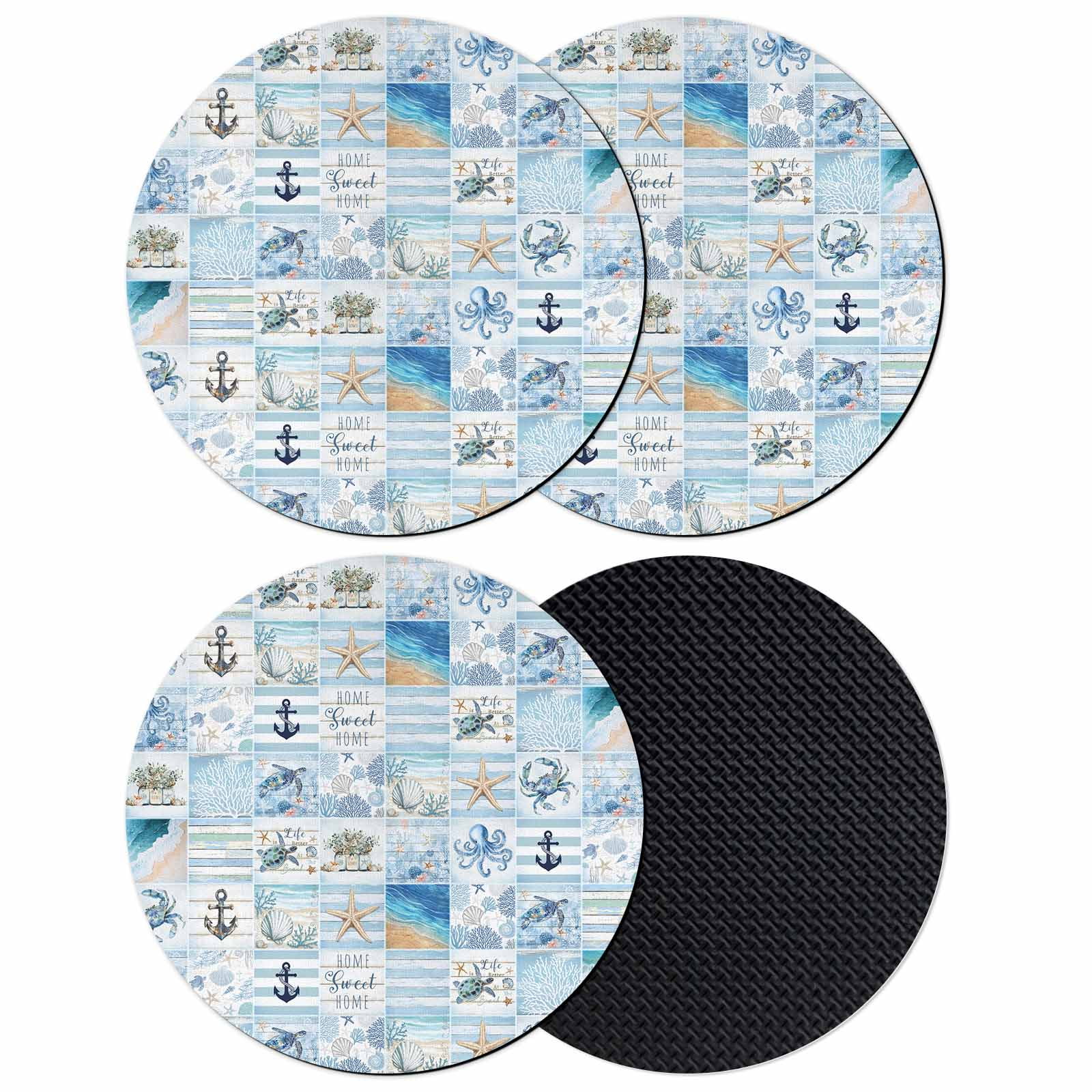 Blue Coastal Coasters Set of 4,Soft Absorbent Coasters for Drinks ...
