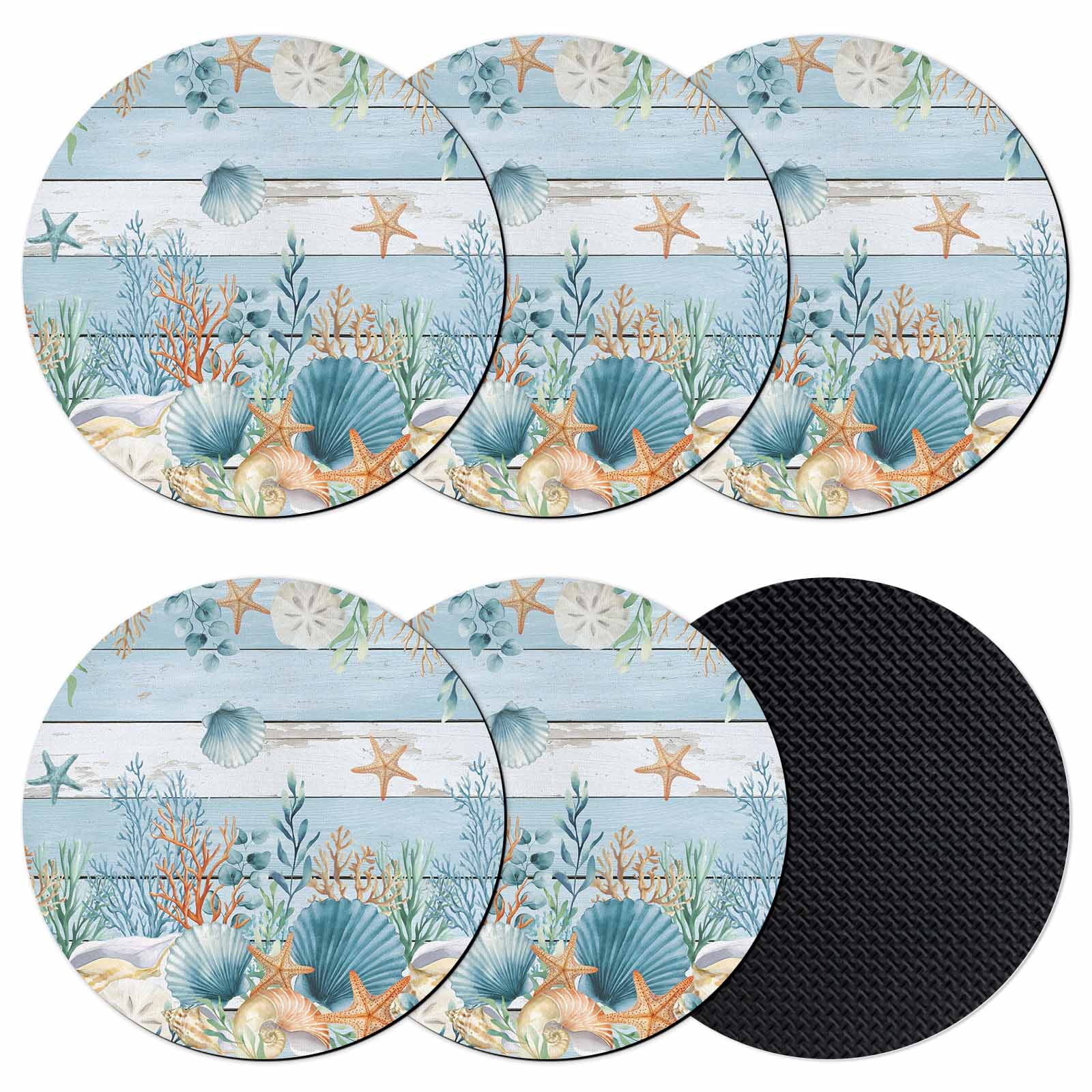 Blue Coastal Coasters Set of 6, Absorbent Coasters for Drinks, Summer ...