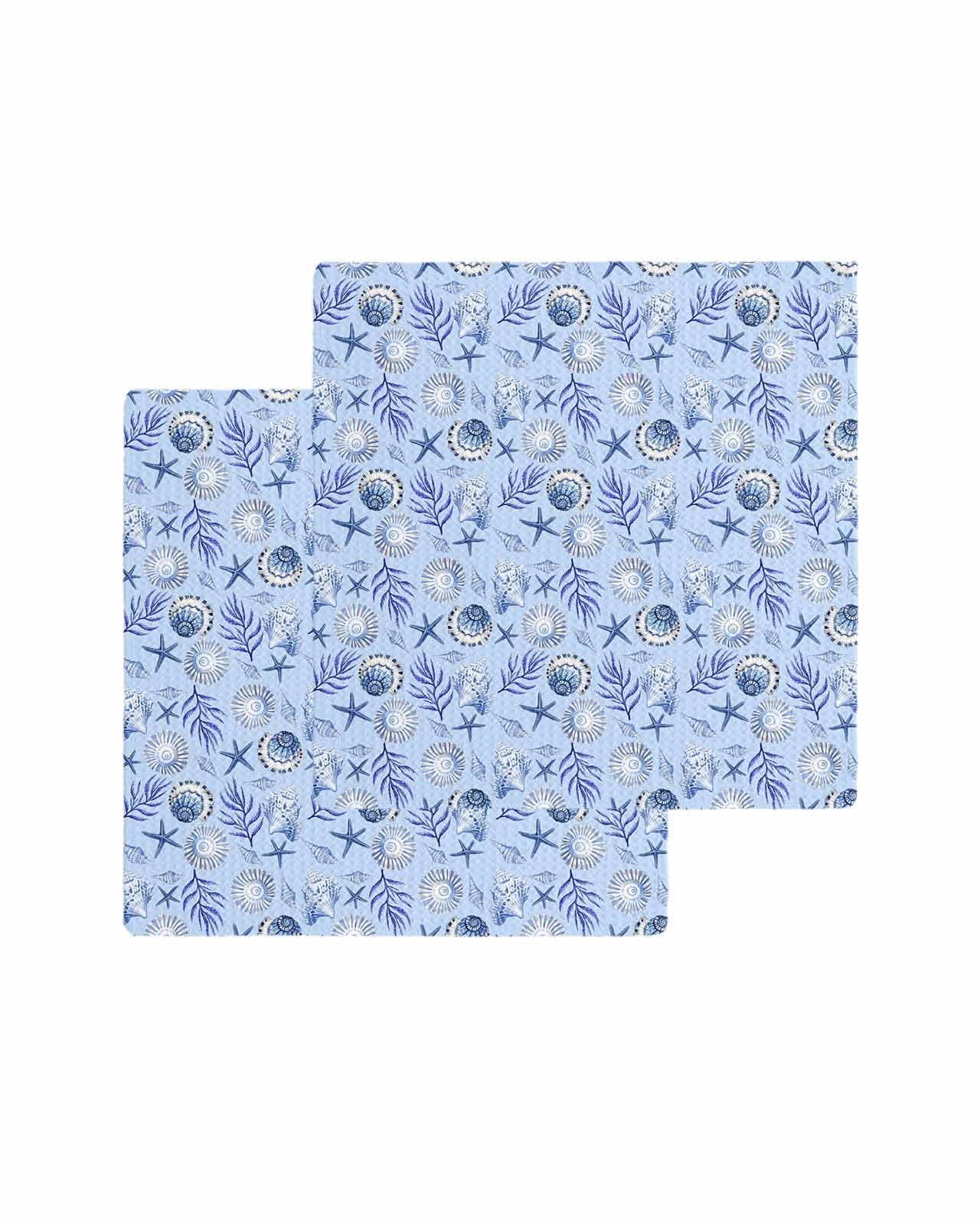 Blue Coastal Conch Kitchen Dish Towels for Drying Dishes Set of 2, Summer Ocean Starfish Coral ...