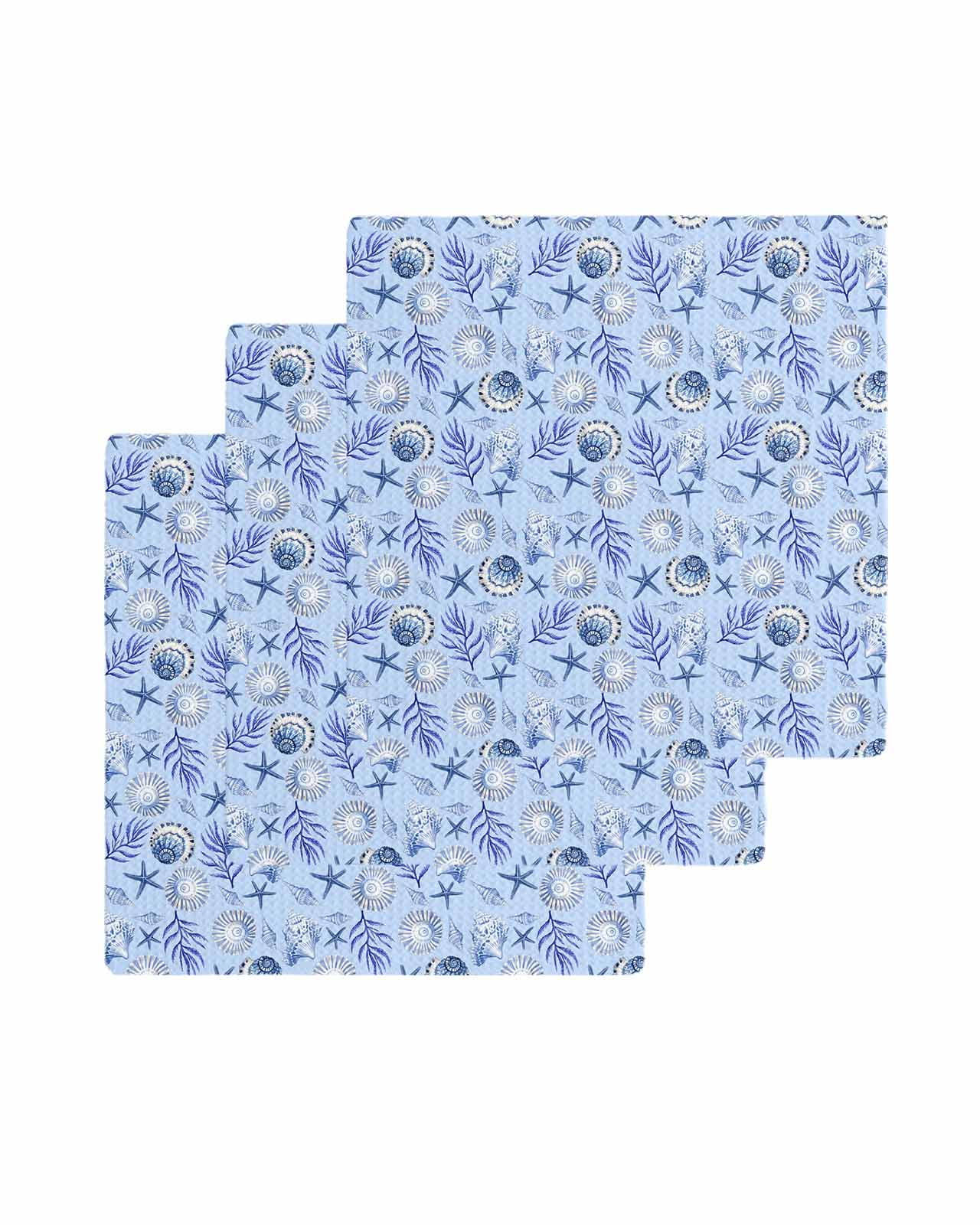 Blue Coastal Conch Kitchen Dish Towels for Drying Dishes Set of 3 ...