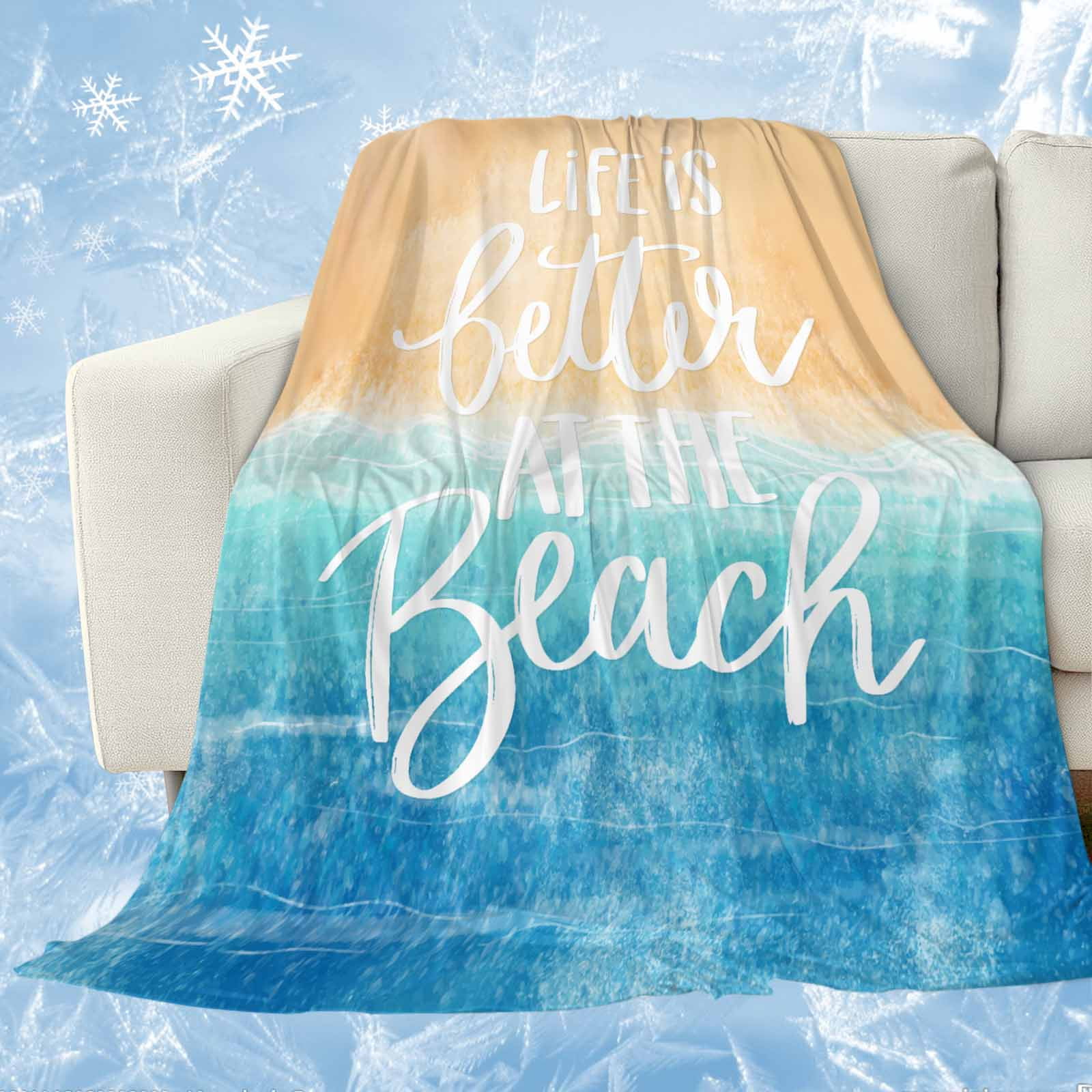 Blue Coastal Cooling Blanket, Lightweight Breathable Summer Throw ...