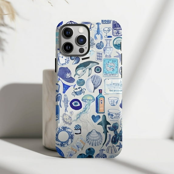 Blue Coastal Coquette Collage Themed Protective Phone Case with iPhone ...