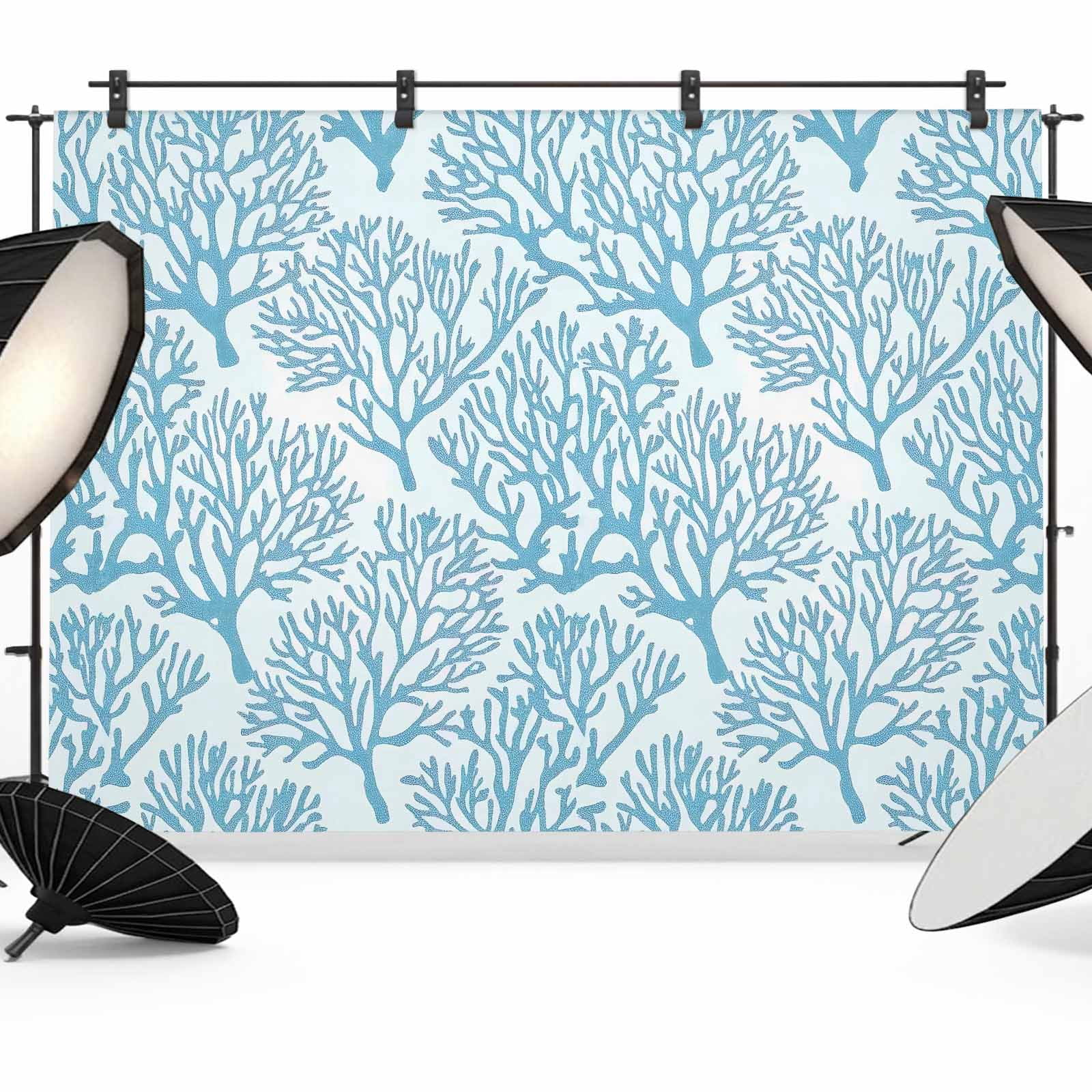 Blue Coastal Coral Backdrop for Photography,Fabric Photo Background ...