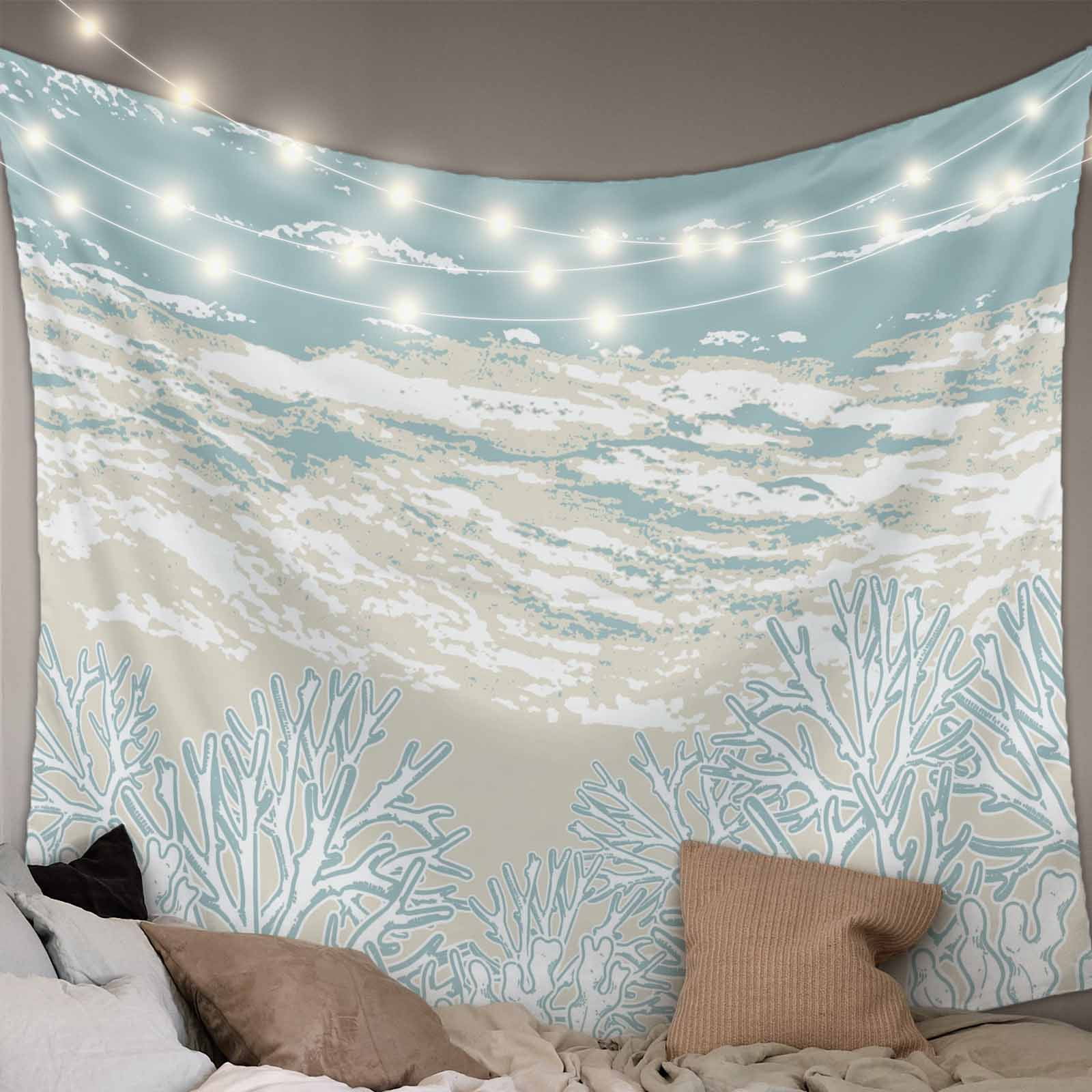 Blue Coastal Coral Large Tapestry for Bedroom Wall Hanging Tapestry ...