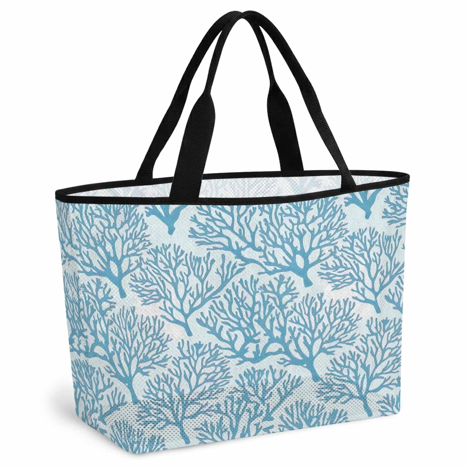 Blue Coastal Coral Mesh Beach Bag for Women Men,Large Beach Tote ...