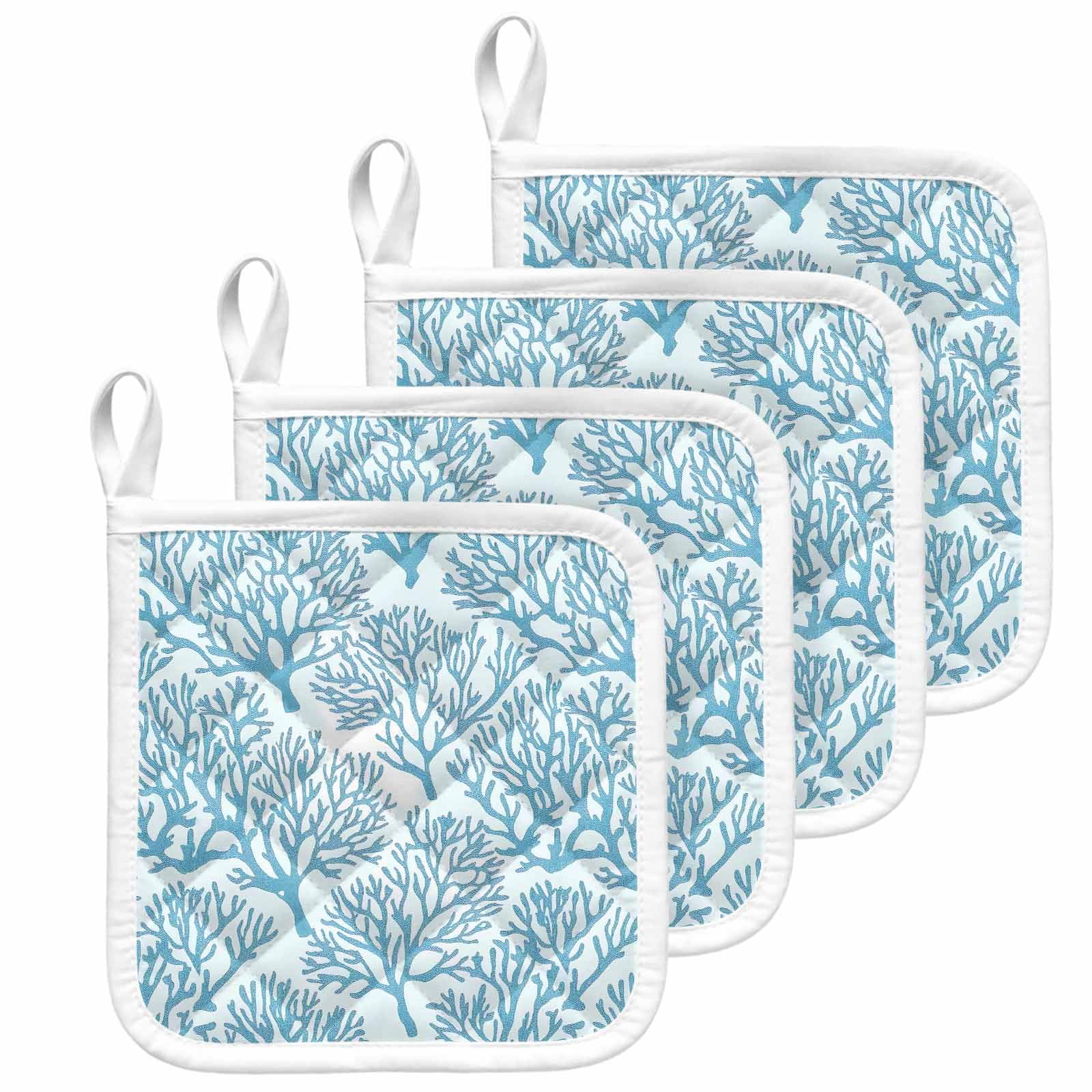 Blue Coastal Coral Pot Holders for Kitchen Heatproof Potholder, 4 Pack ...