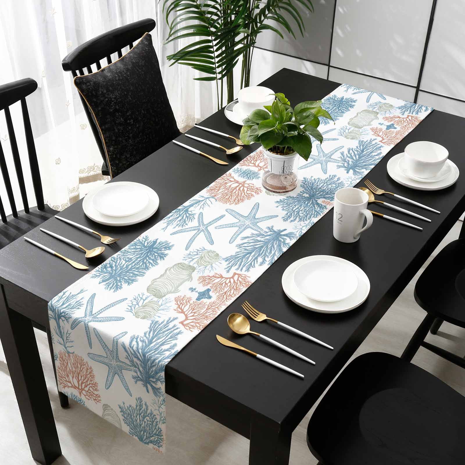 Blue Coastal Coral Table Runner 48 Inches Long, Ocean Starfish Nature ...