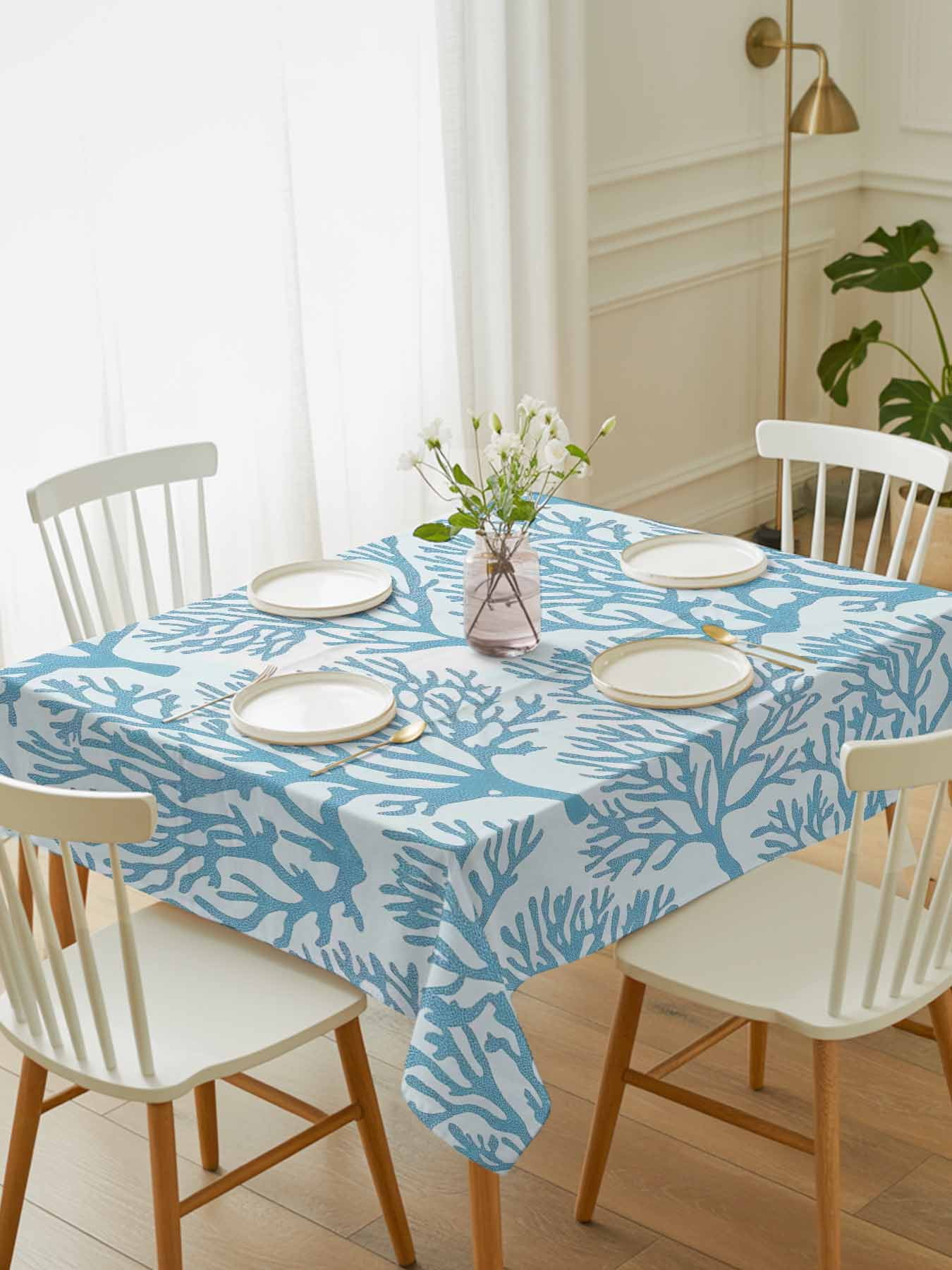 Blue Coastal Coral Tablecloth Rectangle Table Cloth 52x70, Waterproof ...