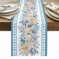 Blue Coastal Cotton Linen Table Runner Eucalyptus Leaves Starfish ...