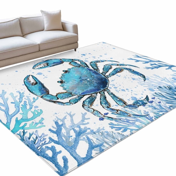 Blue Coastal Crab Washable Rug 5x7 Area Rug for Living Room Bedroom Non ...