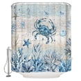 Blue Coastal Crabs Bathroom Shower Curtains with 12 Hooks Waterproof ...