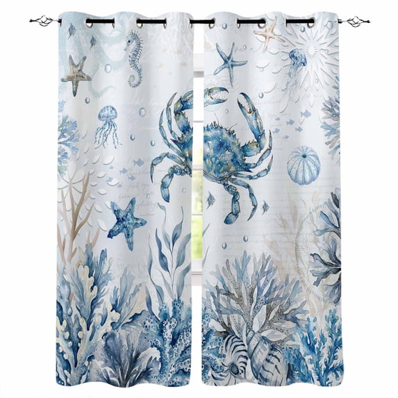 Blue Coastal Crabs Blackout Curtains for Bedroom/Living Room, Thermal ...