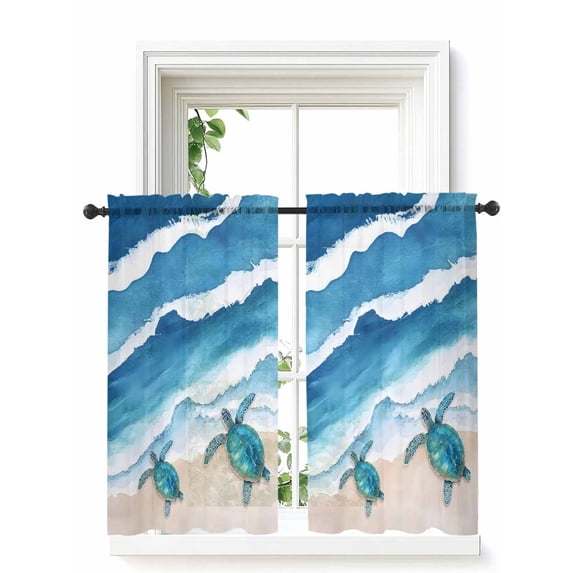 Blue Coastal Curtains 45 Inch Length, Sheer Curtains for Bedroom Living ...