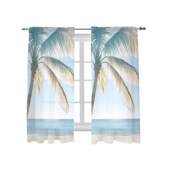 Blue Coastal Curtains 63 Inch Length, Sheer Curtains for Bedroom Living ...
