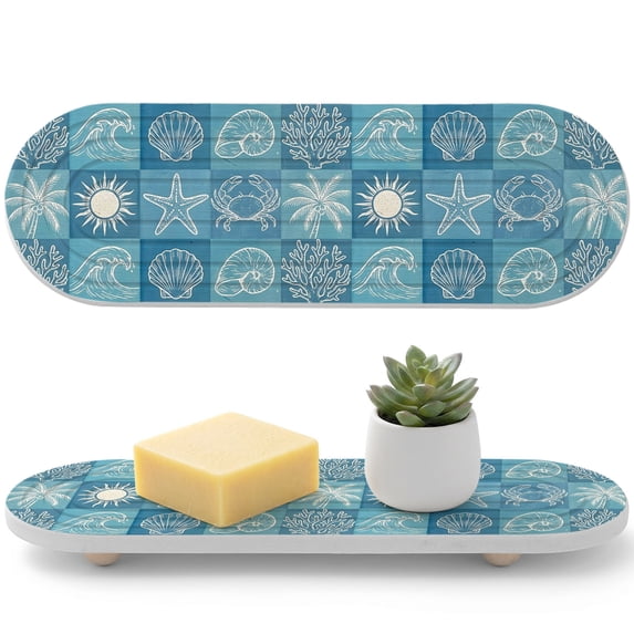 Blue Coastal Diatomaceous Earth Coasters, Summer Ocean Waves Shell Crab ...