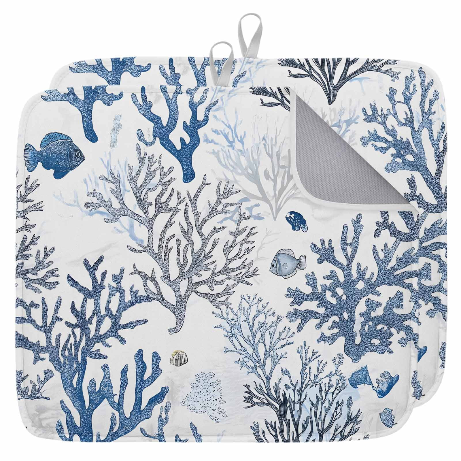 Blue Coastal Dish Drying Mat for Kitchen Counter,Summer Nautical Ocean ...