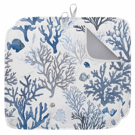 Blue Coastal Dish Drying Mat for Kitchen Counter,Summer Nautical Ocean ...