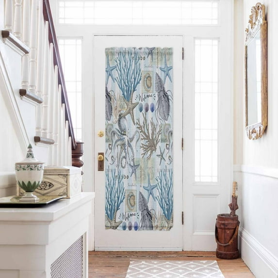 Blue Coastal Door Curtains for Door Window, French Sidelight Front Back ...