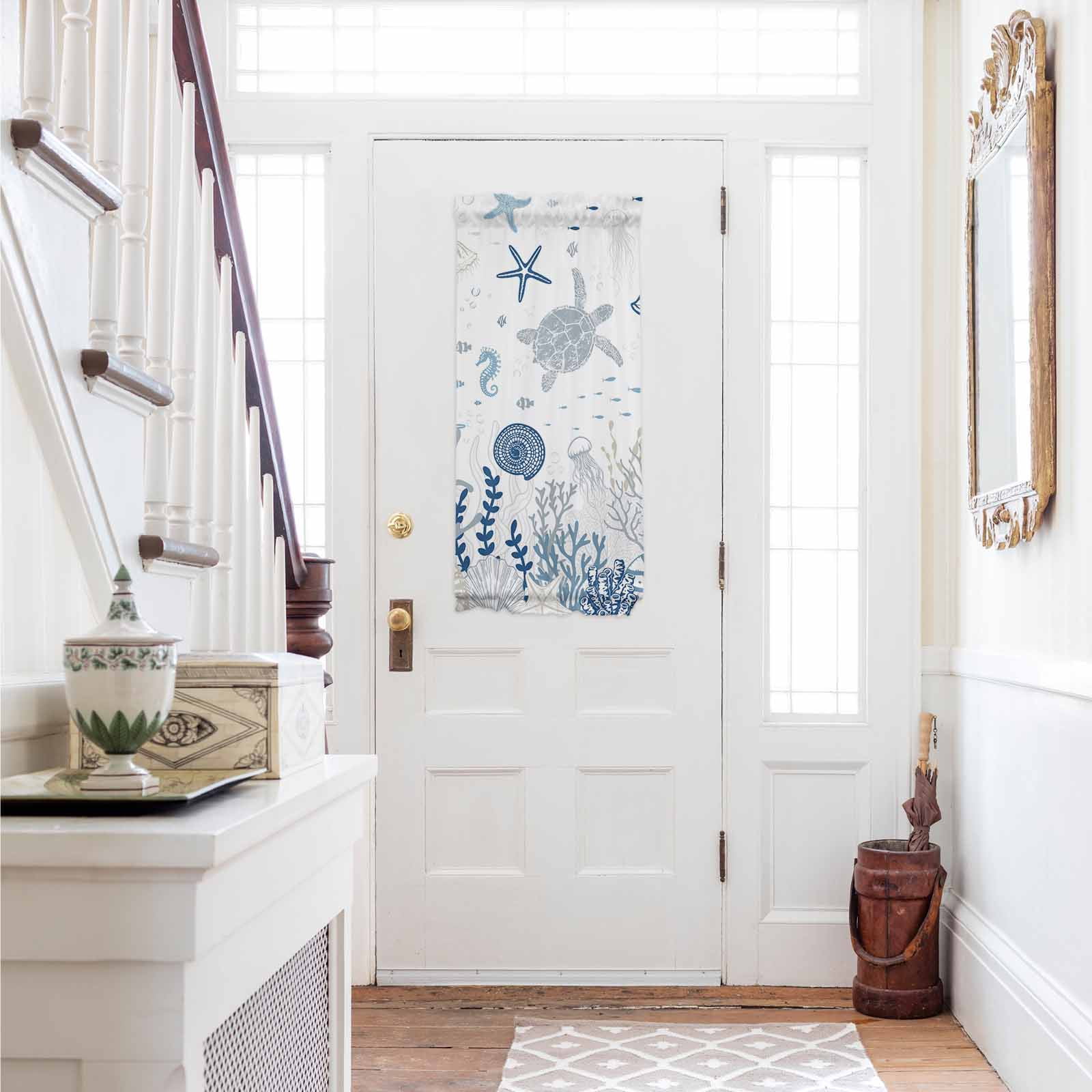 Blue Coastal Door Curtains for Door Window, French Sidelight Front Back ...