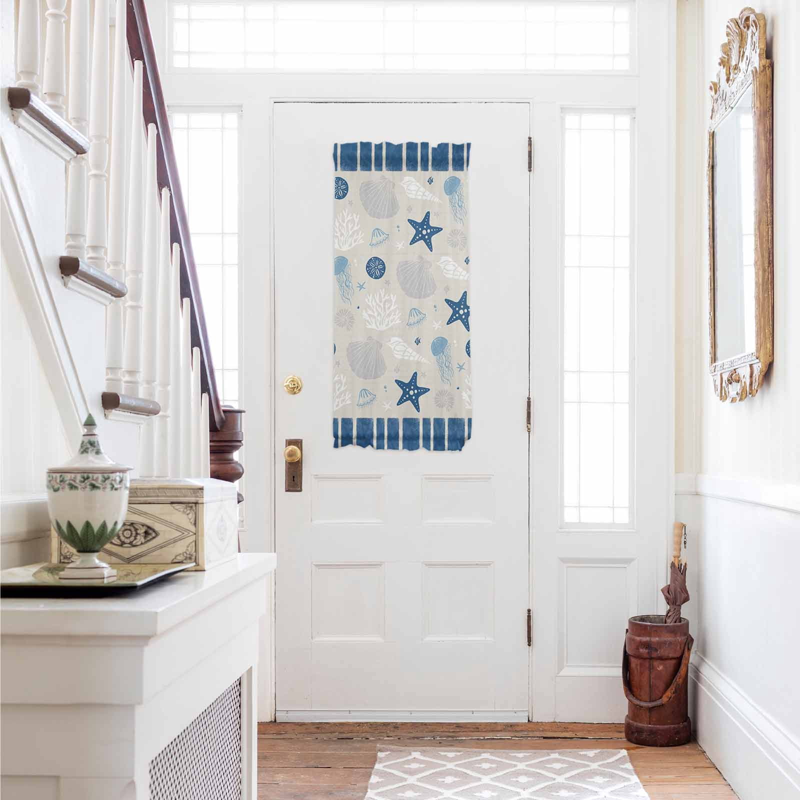 Blue Coastal Door Curtains for Door Window, French Sidelight Front Back ...