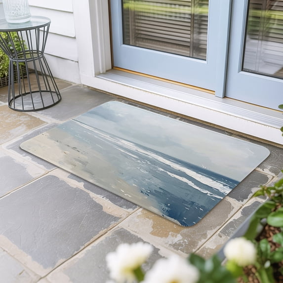 Blue Coastal Door Mat Indoor Outdoor, Seaside Summer Beach Nautical Non ...