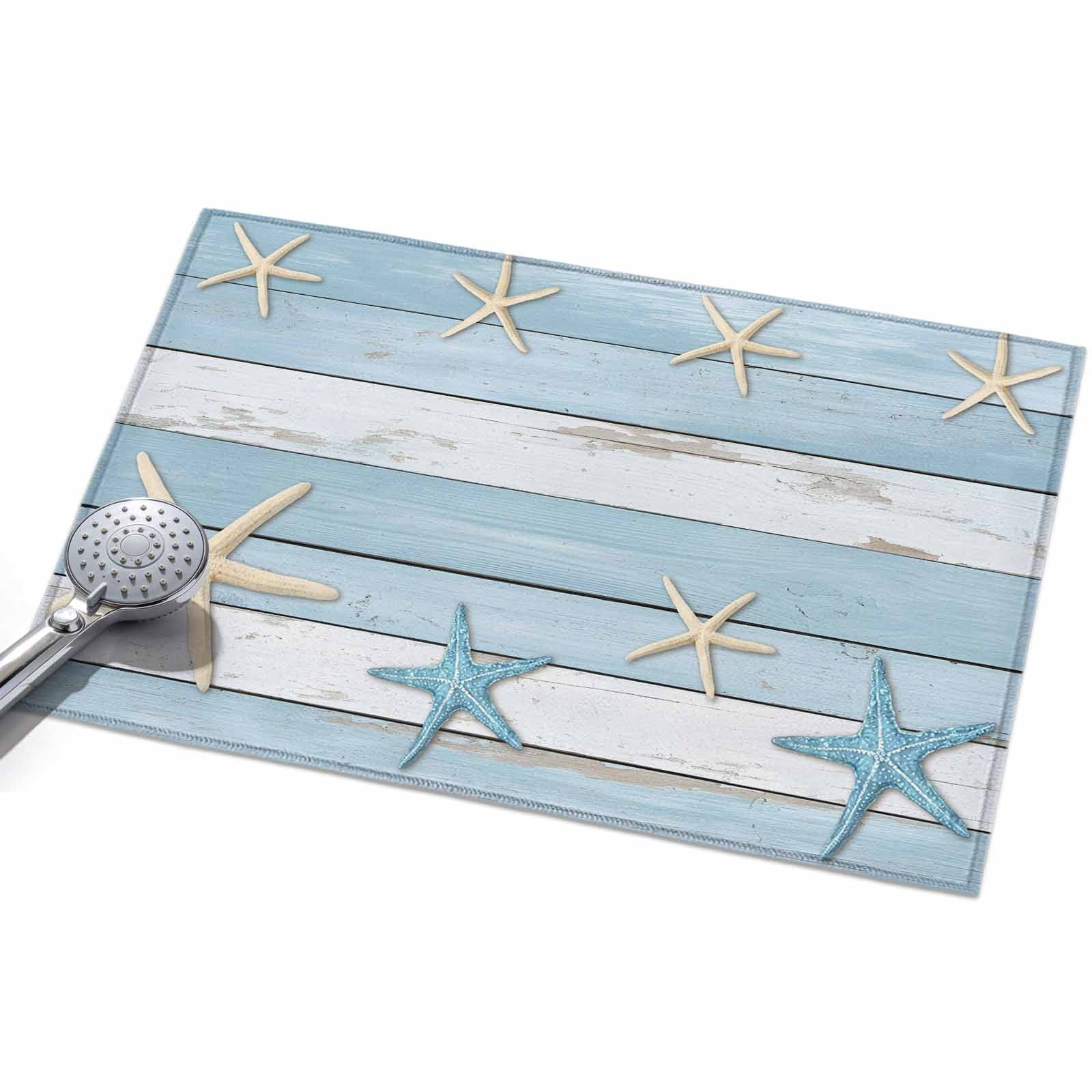 Blue Coastal Entryway Rug 2x3ft Washable Non Slip Bathroom Rug Low Pile ...