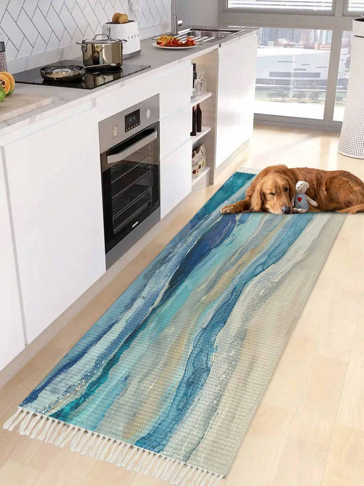 Blue Coastal Entryway Runner Rug 2x4ft,Summer Beach Nautical Abstract ...