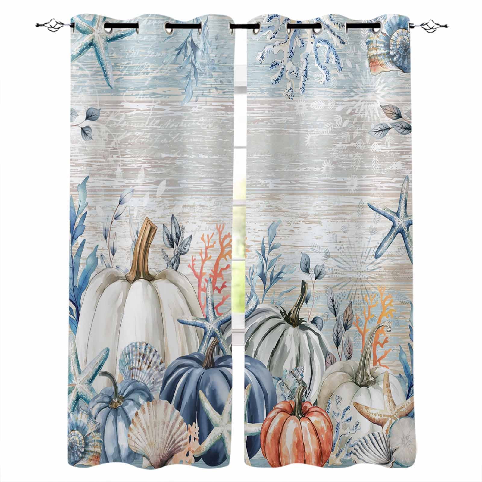 Blue Coastal Fall Blackout Curtains 63 Inches Long, Thanksgiving ...