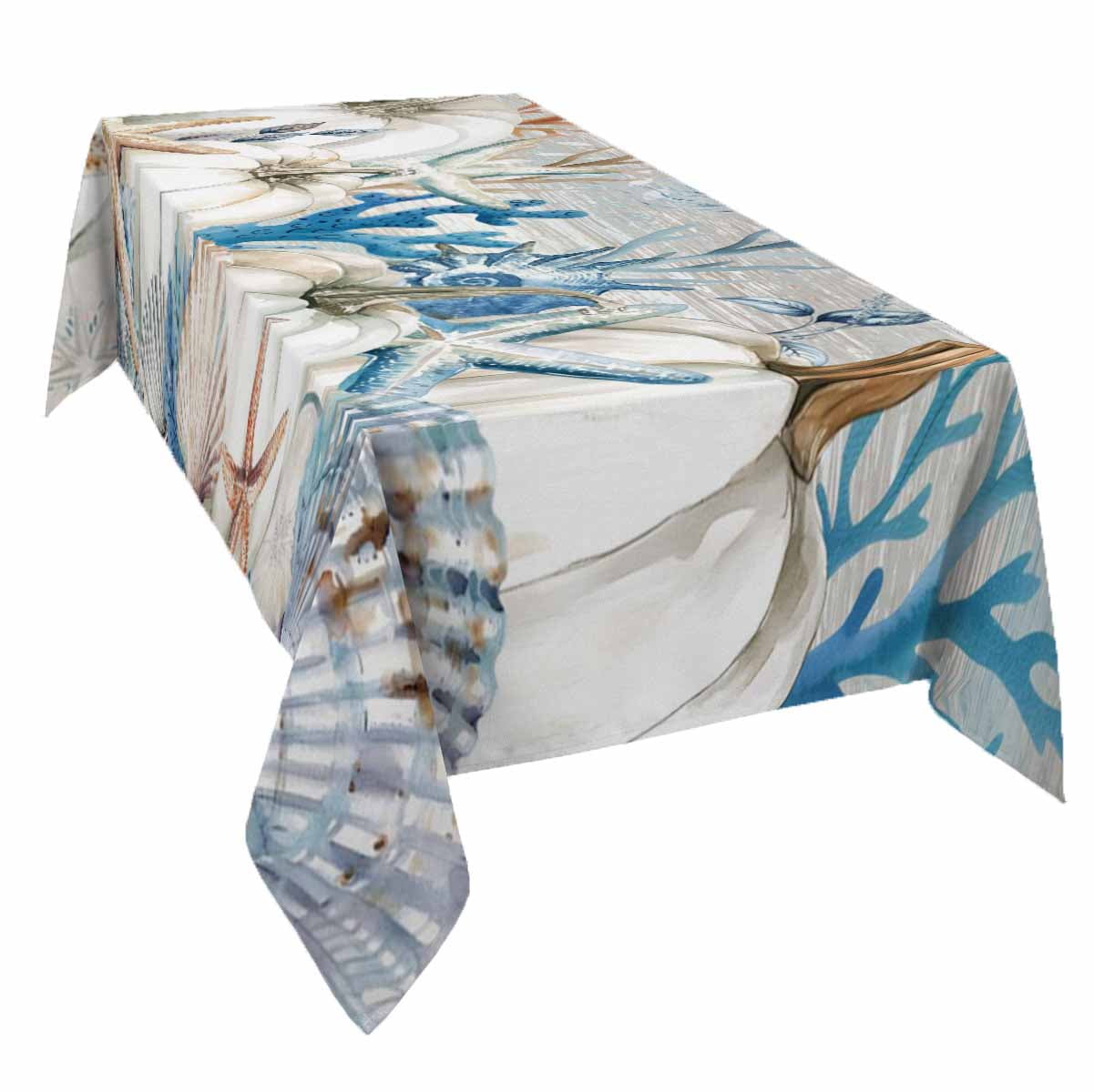 Blue Coastal Fall Rectangle Tablecloth Waterproof & Stainproof ...
