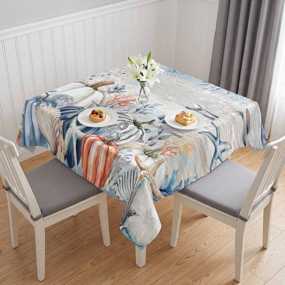 Blue Coastal Fall Table Cloth Waterproof Tablecloths, Thanksgiving ...
