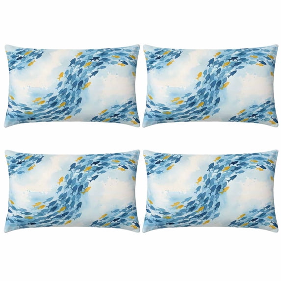 Blue Coastal Fish Lumbar Pillow Covers 12 x 20 Inch Pillow Covers Set ...