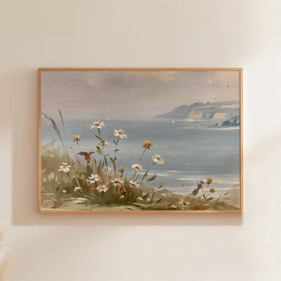 Blue Coastal Flower Meadow Seascape Paper Coastal Wall Art Poster ...