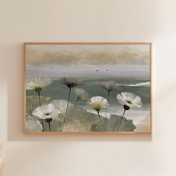 Blue Coastal Flower Seascape Beach Paper Coastal Wall Art Alternate ...