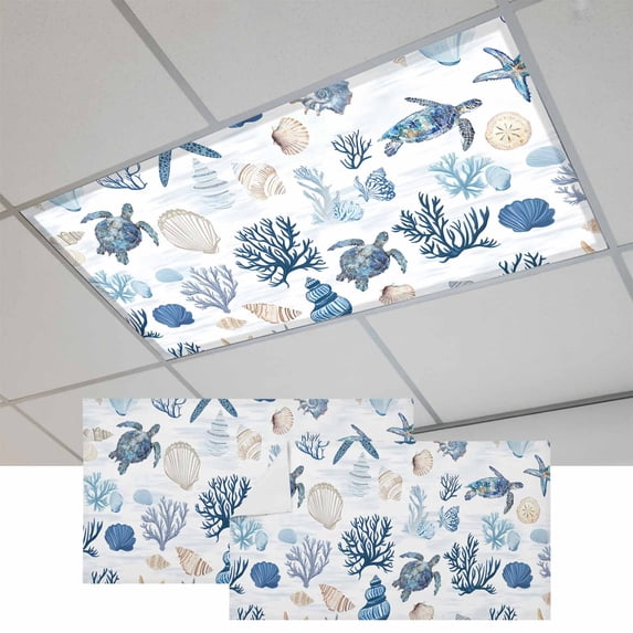 Blue Coastal Fluorescent Light Covers, Starfish Sea Turtle Coral ...