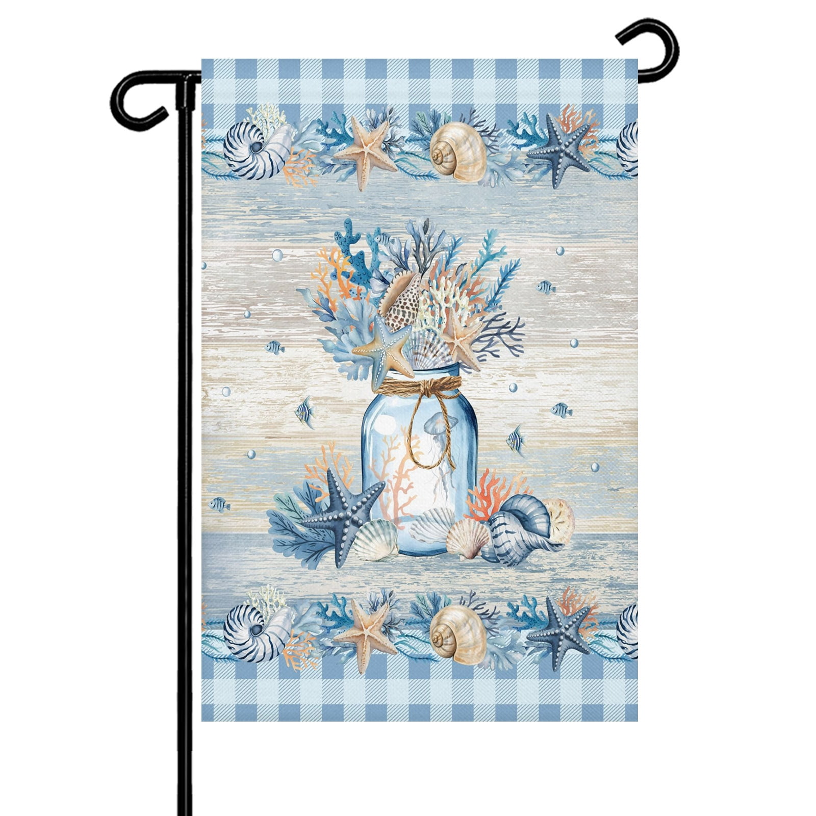 Blue Coastal Garden Flag 12x18 Inch Summer Beach Coral Starfish Vintage ...