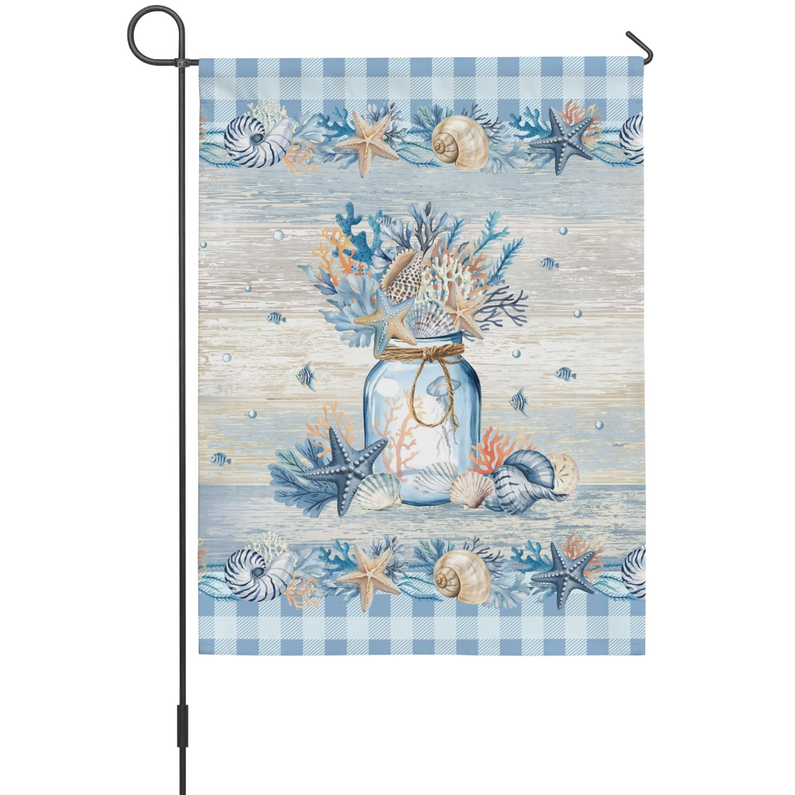 Blue Coastal Garden Flags For Outdoor, Summer Beach Coral Starfish ...