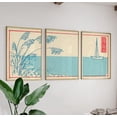 Blue Coastal Japanese Style Beach Ocean Sailboat Triptych Decor Art Set ...