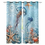 Blue Coastal Jellyfish Blackout Curtains 72 Inches Long, Summer Beach ...