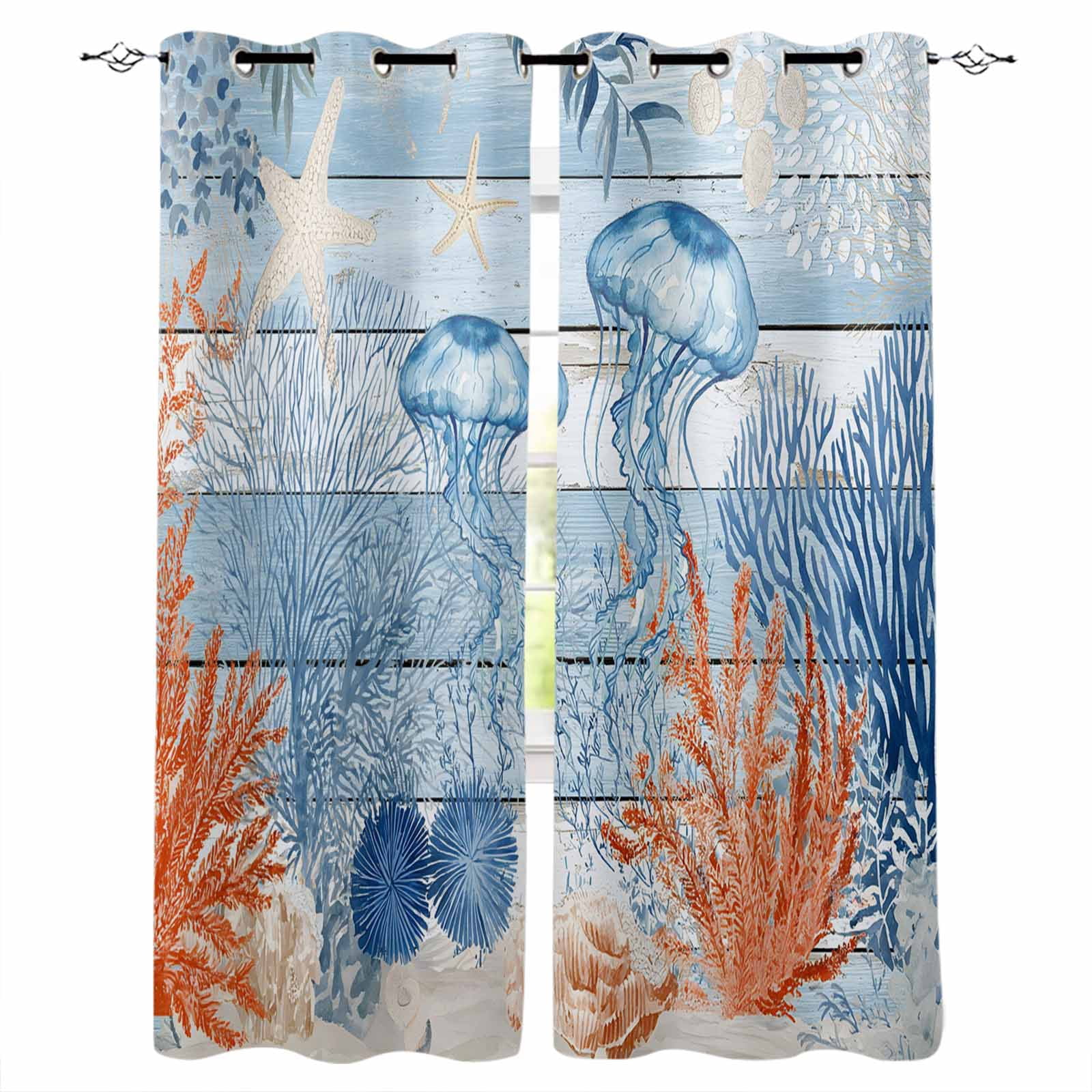 Blue Coastal Jellyfish Blackout Curtains for Bedroom/Living Room ...