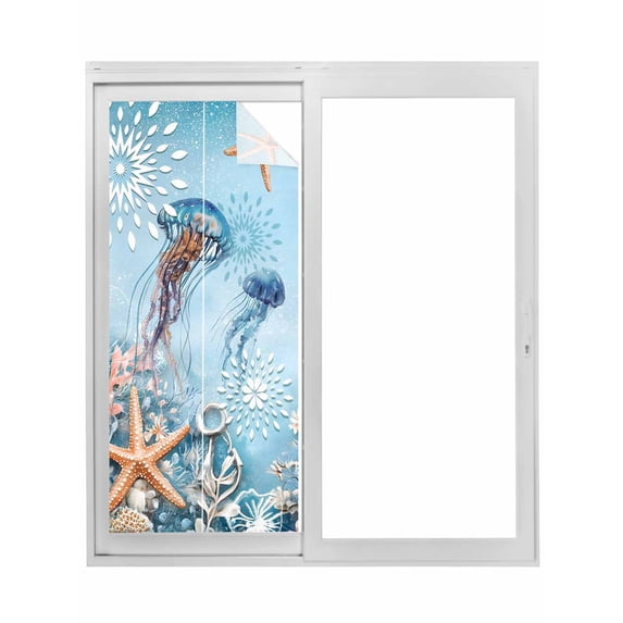 Blue Coastal Jellyfish Window Privacy Film, Summer Beach Starfish ...