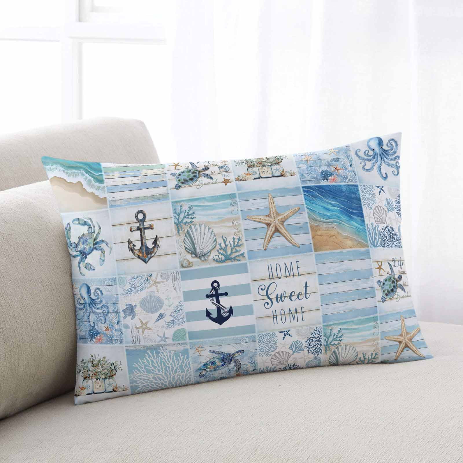 Blue Coastal King Size Pillow Cover,Pillowcase Protectors with Zipper ...