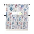Blue Coastal Kitchen Curtain and Valance Set 3 Pieces,Rod Pocket Short ...