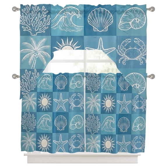 Blue Coastal Kitchen Curtains Swag Valance and Tier Curtains Set 24 ...