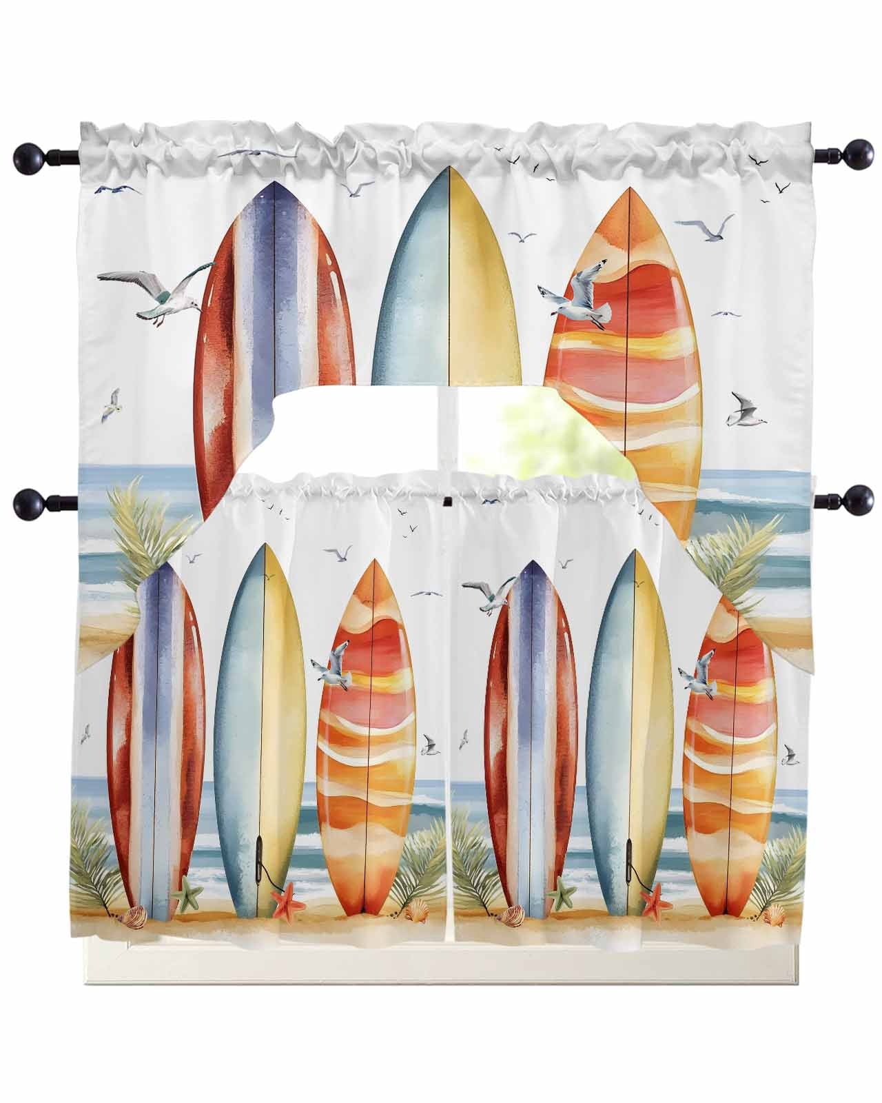 Blue Coastal Kitchen Curtains Swag Valance and Tier Curtains Set 24 ...