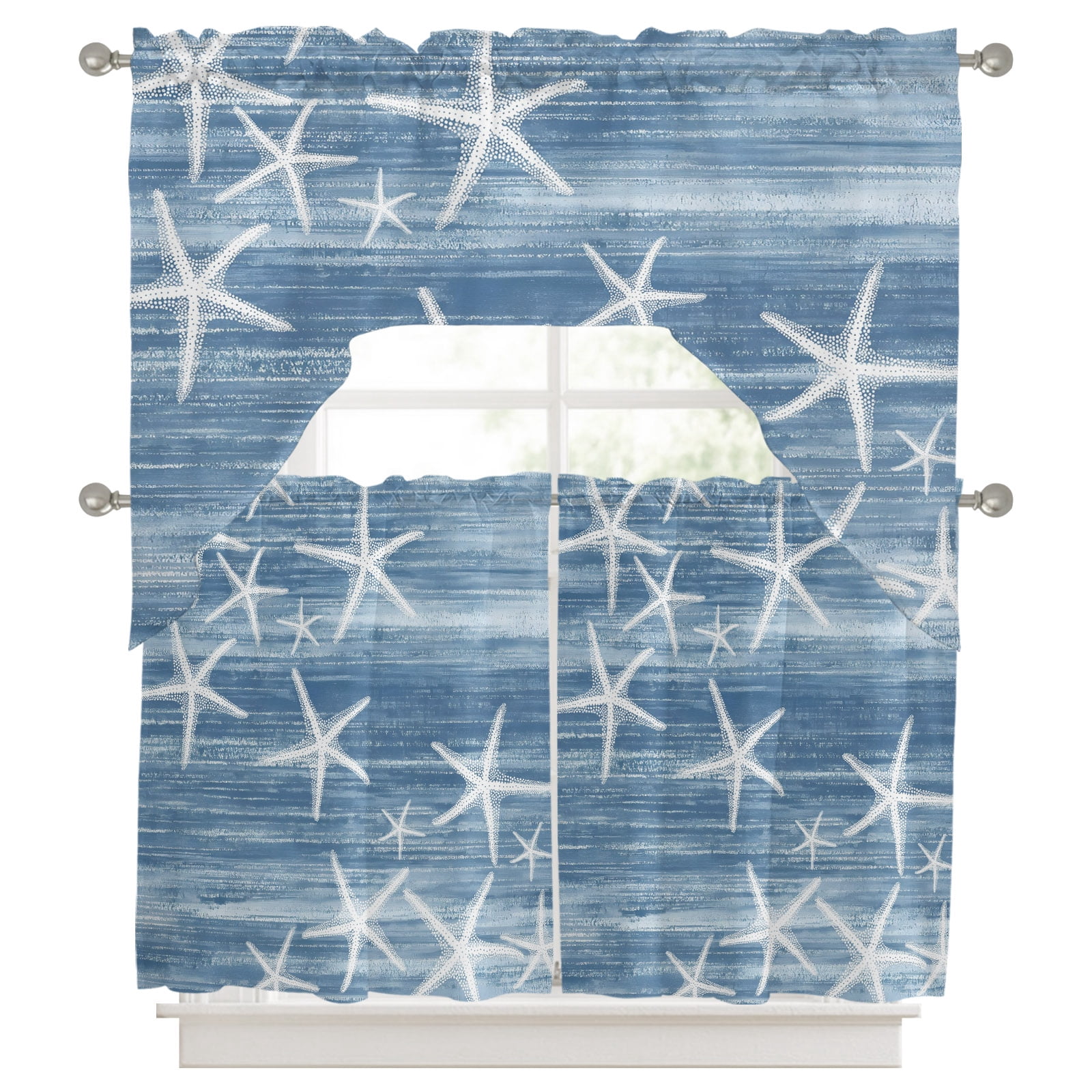 Blue Coastal Kitchen Curtains Swag Valance and Tier Curtains Set 36 ...