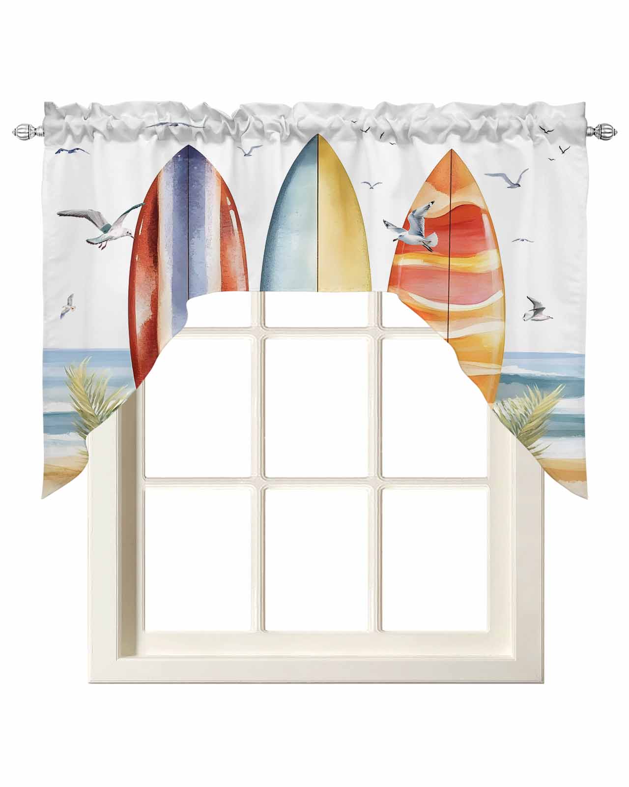 Blue Coastal Kitchen Curtains Swag Valance for Windows/Bathroom/Cafe ...