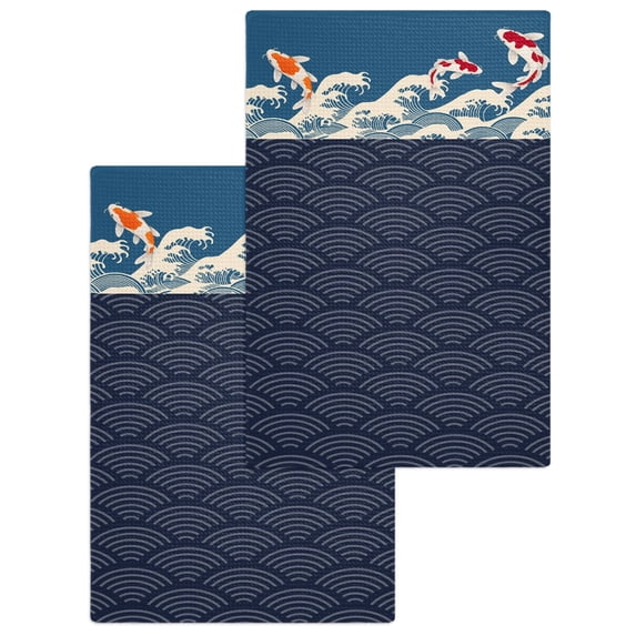 Blue Coastal Kitchen Dish Towels for Drying Dishes Set of 2, Japanese ...