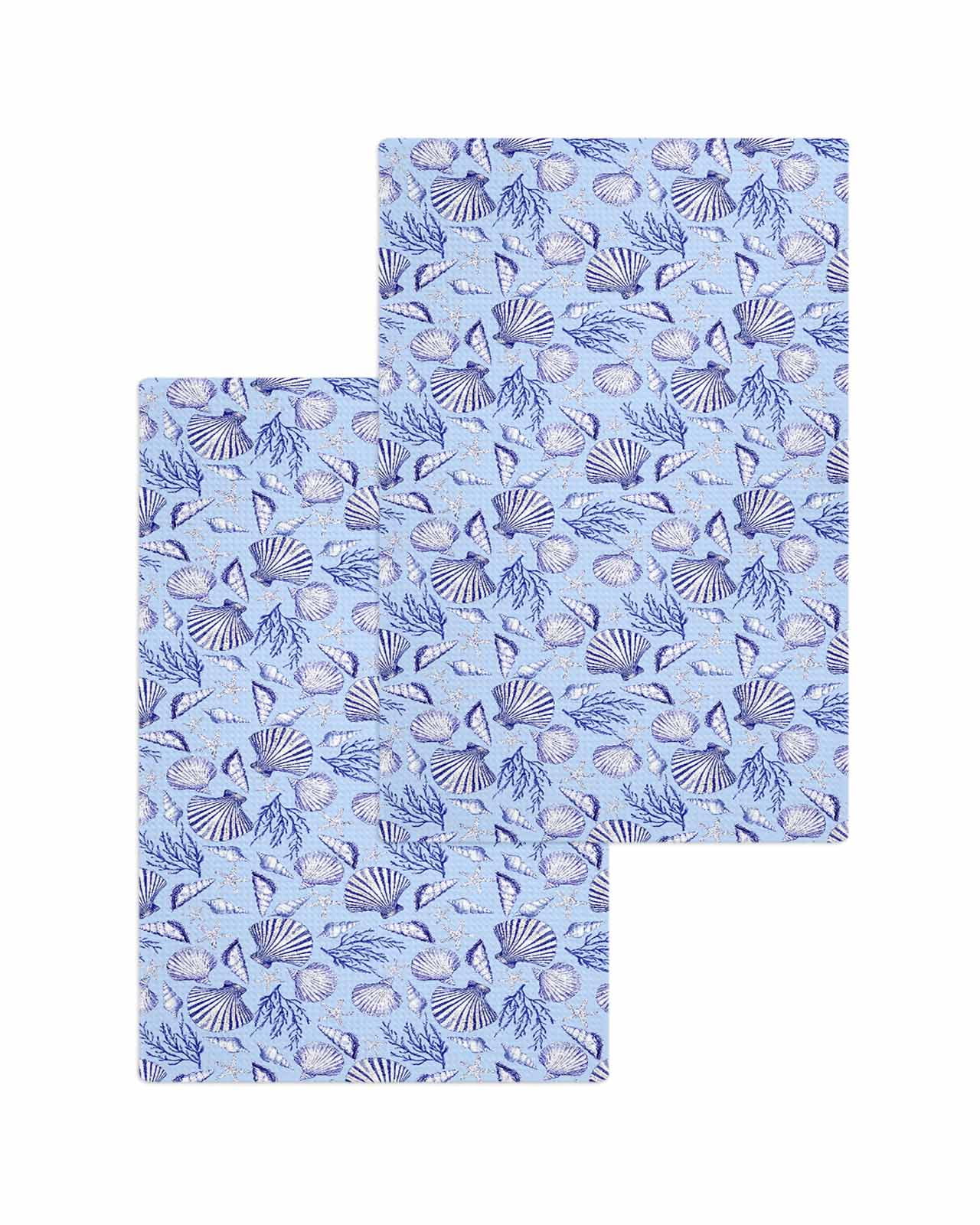 Blue Coastal Kitchen Dish Towels for Drying Dishes Set of 2, Ocean Beach Nautical Coral Conch ...