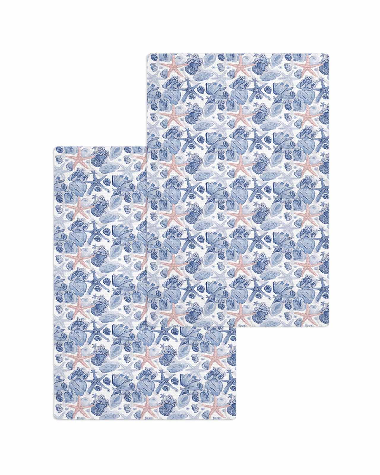Blue Coastal Kitchen Dish Towels for Drying Dishes Set of 2, Starfish Ocean Shell Vintage Conch ...