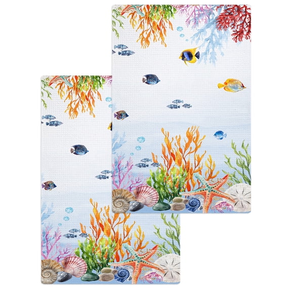 Blue Coastal Kitchen Dish Towels for Drying Dishes Set of 2, Summer ...